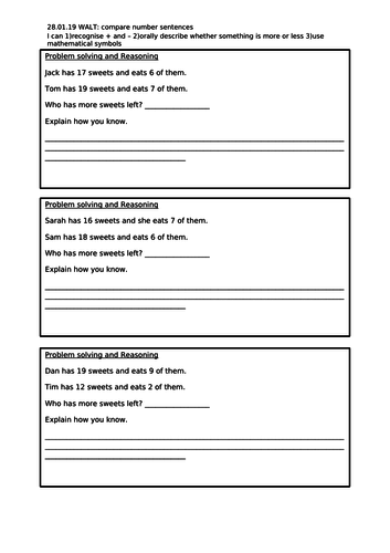 Year 1 Compare number sentences | Teaching Resources