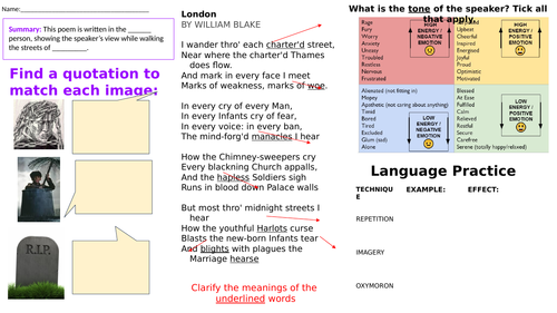 20 minute Poetry Revision Activity Sheet - London | Teaching Resources