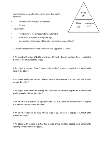 P10.1 Force, mass, acceleration | Teaching Resources