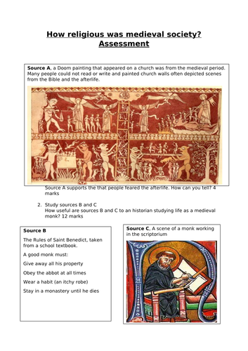 Medieval Religion Assessment | Teaching Resources