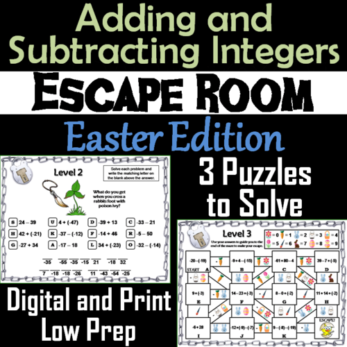 Adding and Subtracting Integers Game: Escape Room Easter Math Activity ...