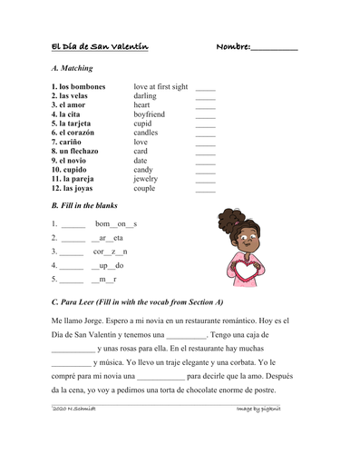 Valentine’s Day Spanish Fun Worksheet – Día de San Valentín | Teaching ...