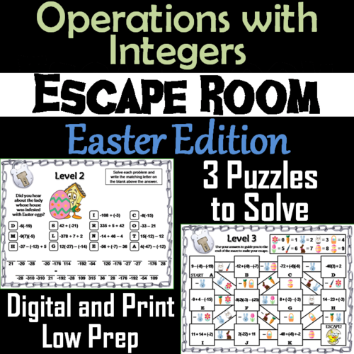 Operations with Integers Game: Escape Room Easter Math Activity ...