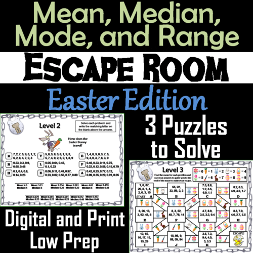 Mean, Median, Mode, and Range Activity: Escape Room Easter Math Game ...