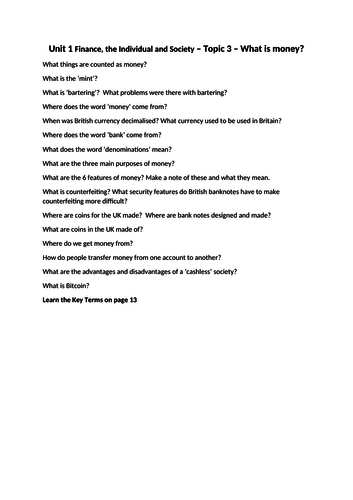 LIBF CEFE Unit 1 FIS - Topic 3 and 4 Revision Questions | Teaching ...