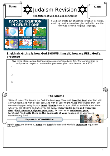 Eduqas Judaism Revision Workbook Beliefs, Teachings and Practices. Tasks, practice questions ...