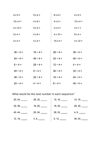 Multiplying by 4 fluency to mastery | Teaching Resources