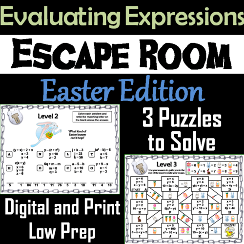 Evaluating Algebraic Expressions Game: Escape Room Easter Math Activity ...