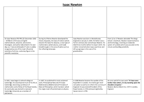 Isaac Newton Comic Strip and Storyboard | Teaching Resources