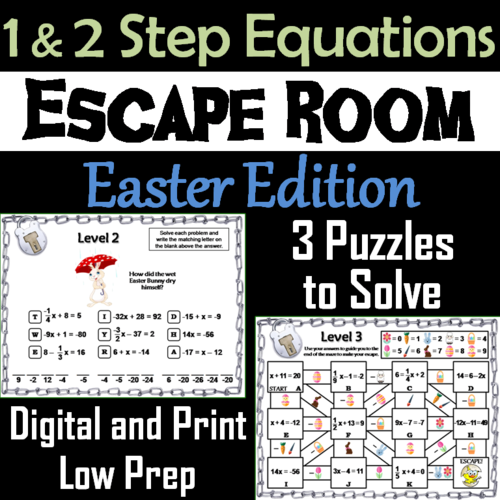 Solving One and Two Step Equations Game: Escape Room Easter Math ...