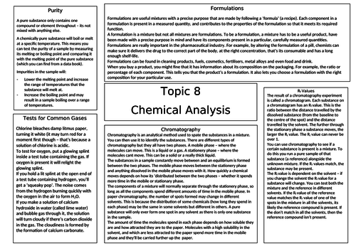 AQA GCSE Chemistry C8 Chemical Analysis Revision Mat | Teaching Resources
