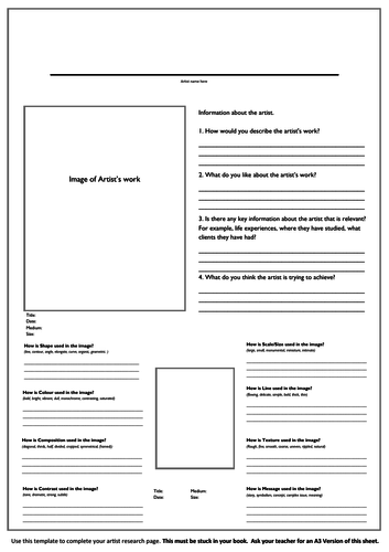 Templates for artist research pages and exam planning | Teaching Resources