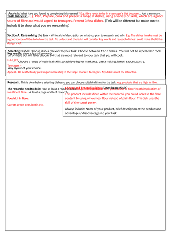 Food technology, GCSE NEA2 coursework template. AQA | Teaching Resources