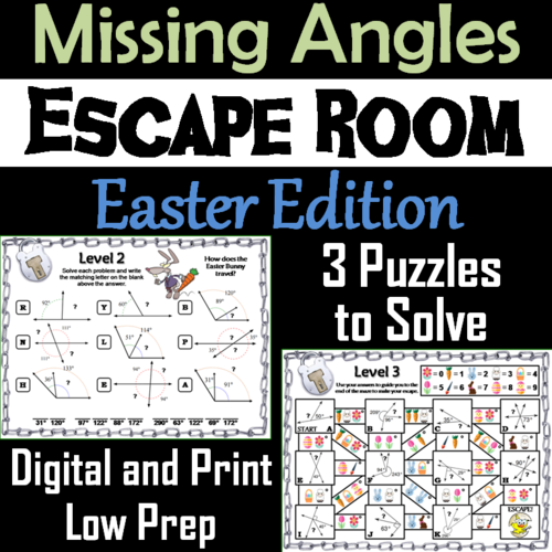 Solving for Missing Angles Game: Geometry Escape Room Easter Math ...