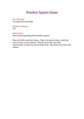 Number Square Game - addition subtraction maths game | Teaching Resources