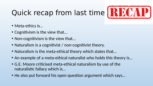 Eduqas / WJEC A Level Religious Studies - Ethics Theme 1E - Cognitvism ...
