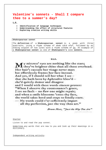 Valentine's lesson (Sonnets) | Teaching Resources
