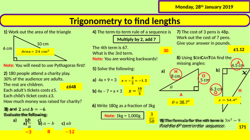 Trigonometry to find lengths | Teaching Resources