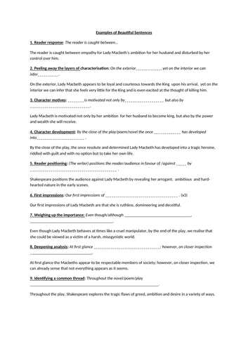 Macbeth analytical writing support sheet | Teaching Resources Macbeth analytical writing support sheet | Teaching Resources