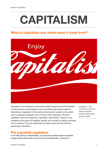 Big Ideas: Capitalism (study guide) | Teaching Resources