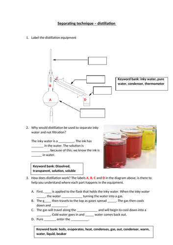 Year 7 Distillation worksheet | Teaching Resources