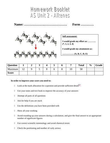 AQA AS level Unit 3 Section 3 Alkenes | Teaching Resources