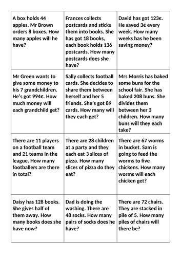 One step multiplication and divsion word problem BINGO | Teaching Resources