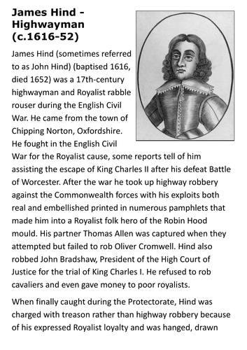 Highway Robbery and James Hind - Highwayman Handout | Teaching Resources