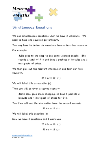 Simultaneous Equations | Teaching Resources
