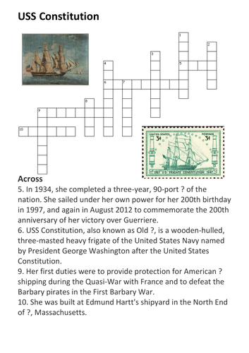USS Constitution Crossword | Teaching Resources