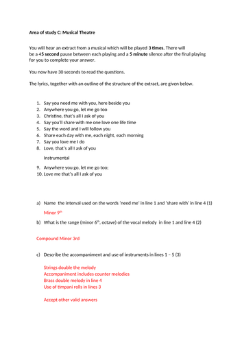 Eduqas A Level Music Musical Theatre Exam Question & Mark Scheme ...