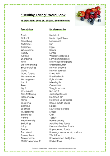 HEALTHY EATING Word Bank | Teaching Resources