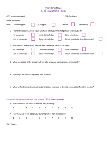 CPD evaluation form | Teaching Resources CPD evaluation form | Teaching Resources
