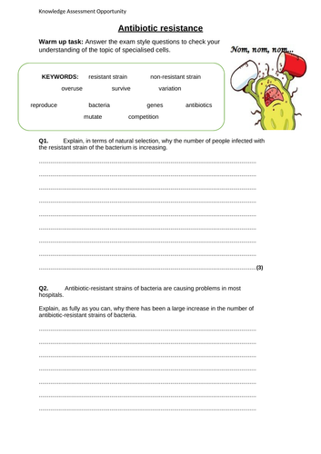 Antibiotic resistance formative assessment/test/quiz | Teaching Resources