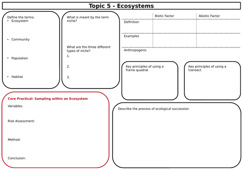 SNAB Topic 5 Revision Sheets | Teaching Resources