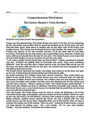 Comprehension Worksheet 'Easter Bunny's Twin Brother' | Teaching Resources