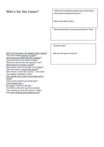 Who's for the Game? | Teaching Resources