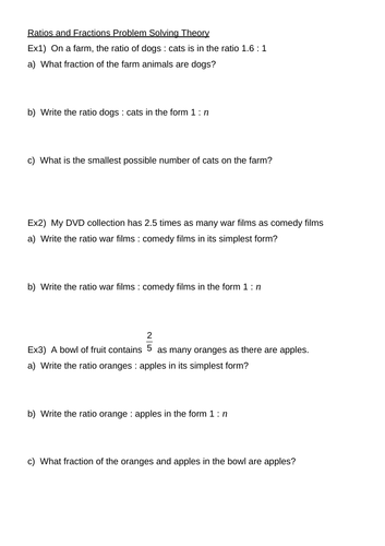 Ratios and Fractions Problem Solving Theory(Bt) | Teaching Resources