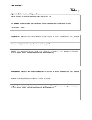 GCSE HISTORY Edexcel 20m, 16m & 12m Writing Frames | Teaching Resources