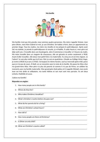 Early years French resources: family