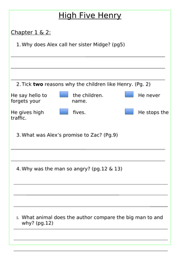 High Five Henry- White Book Band Comprehension Questions | Teaching ...