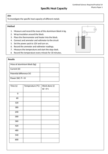 Specific Heat Capacity Required Practical AQA GCSE Science | Teaching ...