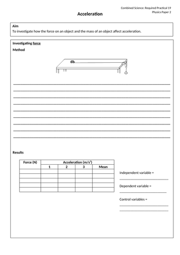Acceleration Required Practical AQA GCSE Science | Teaching Resources