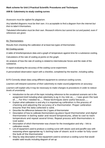 Marking Guidance Btec Applied Science Unit 2 Aim B Teaching Resources 