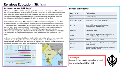 Knowledge Organiser: Sikhism KS3 | Teaching Resources