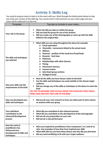 Component 3 Skills Log | Teaching Resources