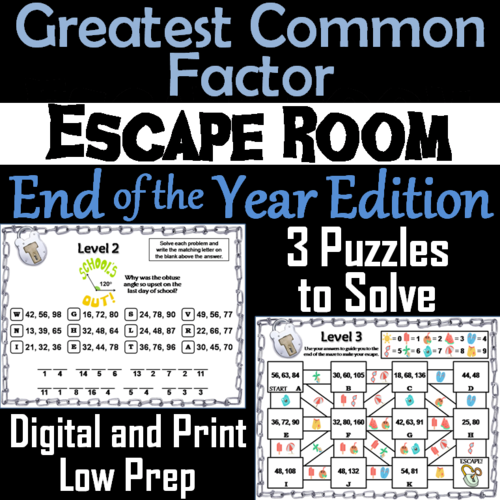 End of Year Escape Room Math: Greatest Common Factor Game 4th 5th 6th ...