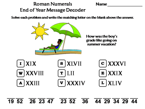 Roman Numerals End of Year Math Activity: Message Decoder | Teaching ...