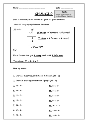 Chunking Division Worksheet | Teaching Resources Chunking Division Worksheet | Teaching Resources