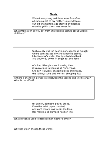 Plenty - Isobel Dixon | Teaching Resources